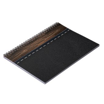 Realistic Wood and Stitched Leather Texture Notebook | Zazzle