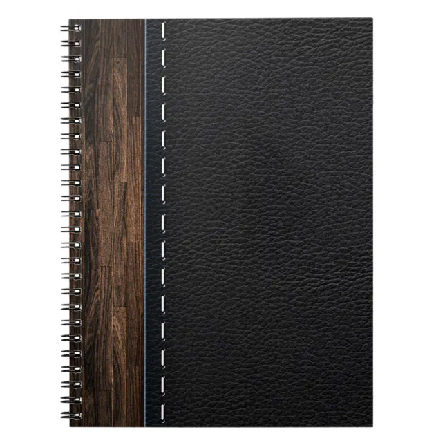 Realistic Wood and Stitched Leather Texture Notebook | Zazzle