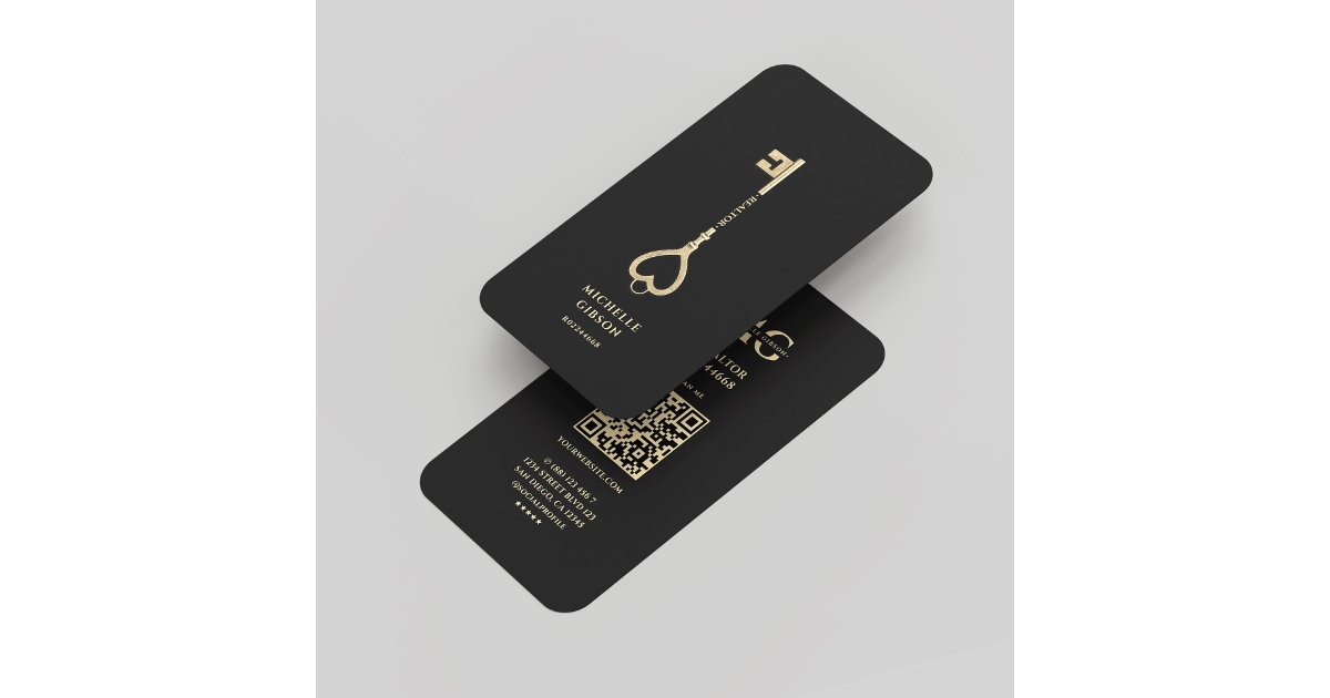 Realtor Black Gold Key Monogram Real Estate Modern Business Card | Zazzle