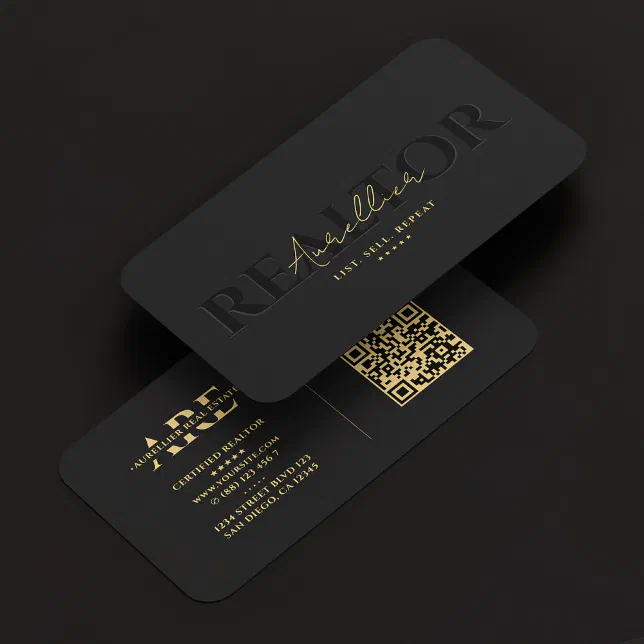 Realtor Black Real Estate Agent Monogram Modern Business Card | Zazzle