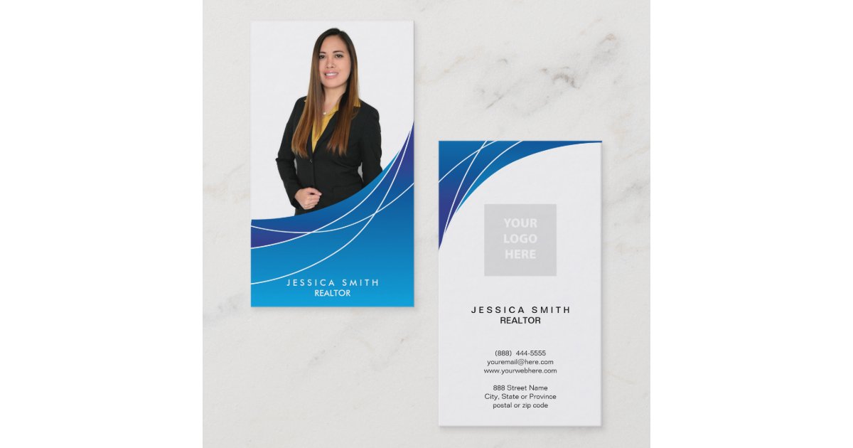 Realtor blue swoosh business card | Zazzle