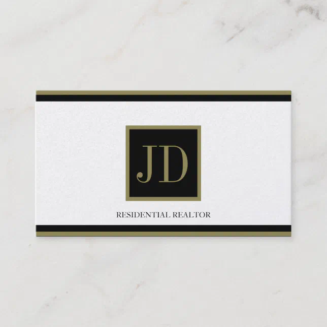 Realtor Golden Black/Gold Square Monogram Plaque Business Card | Zazzle