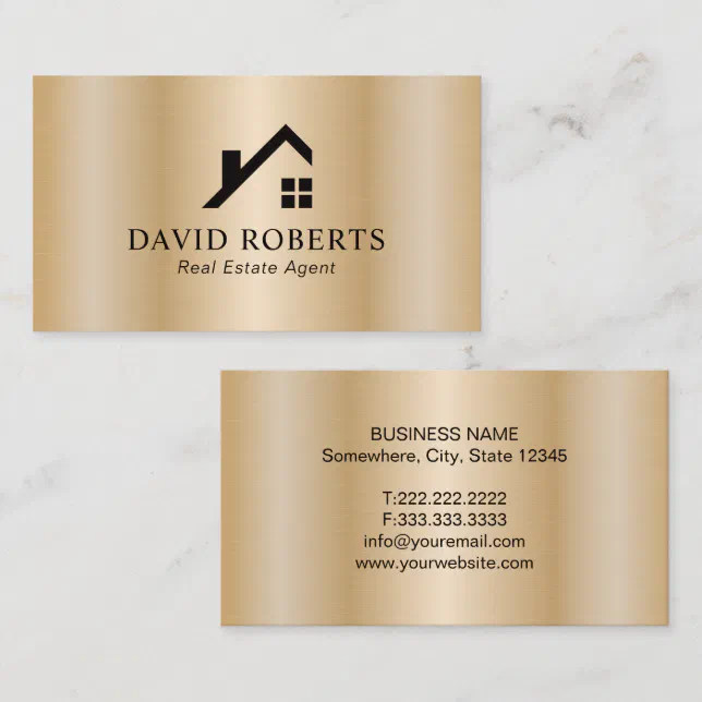 Realtor Modern Gold House Logo Real Estate Business Card | Zazzle
