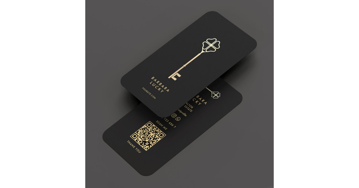 Realtor Real Estate Agent Elegant Black Gold Key Business Card | Zazzle