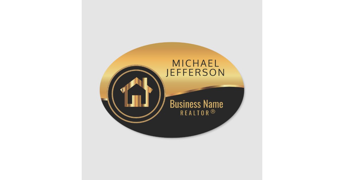 Realtor Style - Black and Gold Name Tag | Zazzle