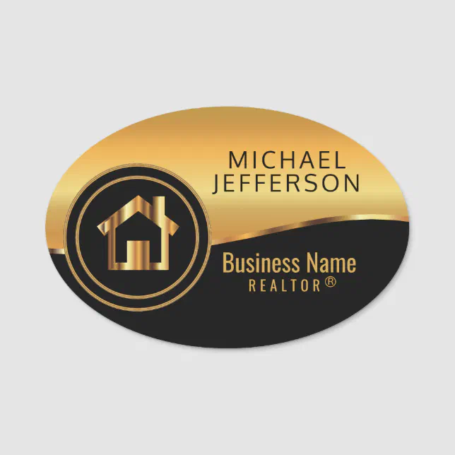 Realtor Style - Black and Gold Name Tag | Zazzle