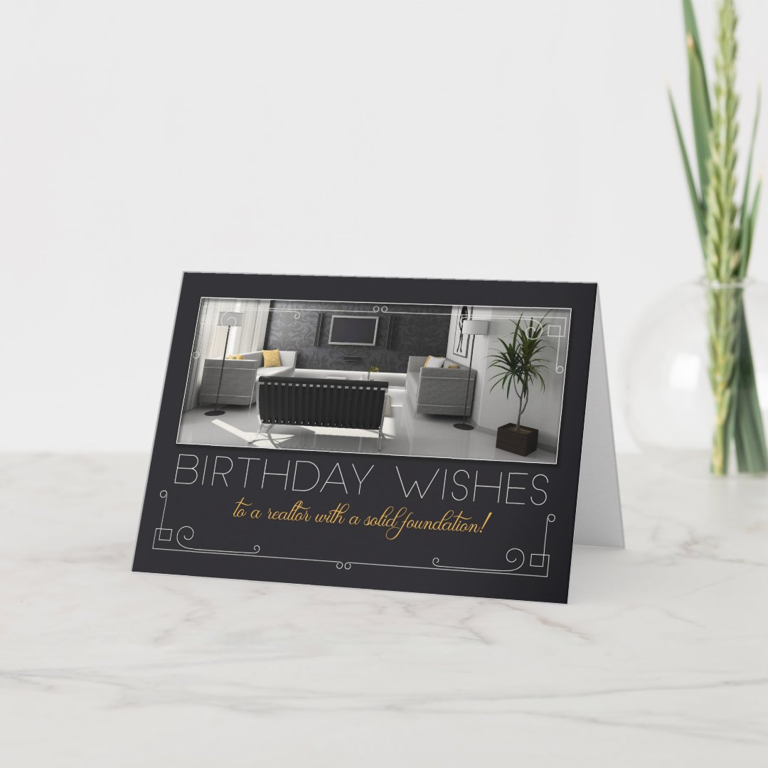 Realtor's Birthday Modern Interior Charcoal Holiday Card | Zazzle