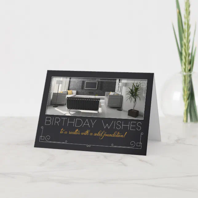 Realtor's Birthday Modern Interior Charcoal Holiday Card | Zazzle