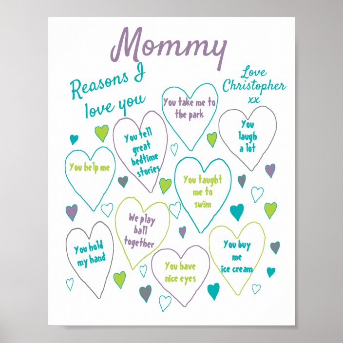 Reasons I Love You Mother's Day Gift Poster | Zazzle.com