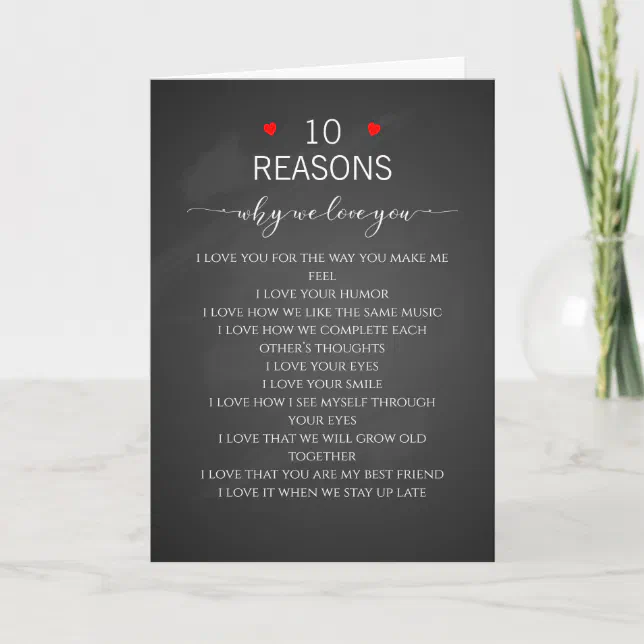 reasons we love you, 10 Reasons, valentines Card | Zazzle