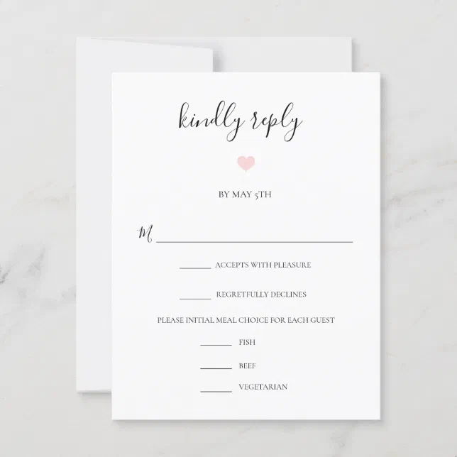 Rebecca Modern Black Script Meal Choice Wedding RSVP Card | Zazzle
