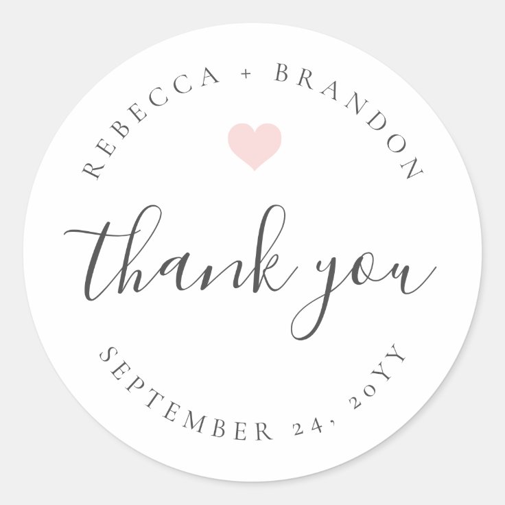 Rebecca Pink Heart Calligraphy Thank You Wedding Classic Round Sticker ...