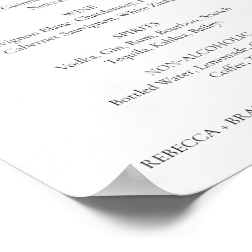 Rebecca Simple Calligraphy Drinks Wedding Sign | Zazzle