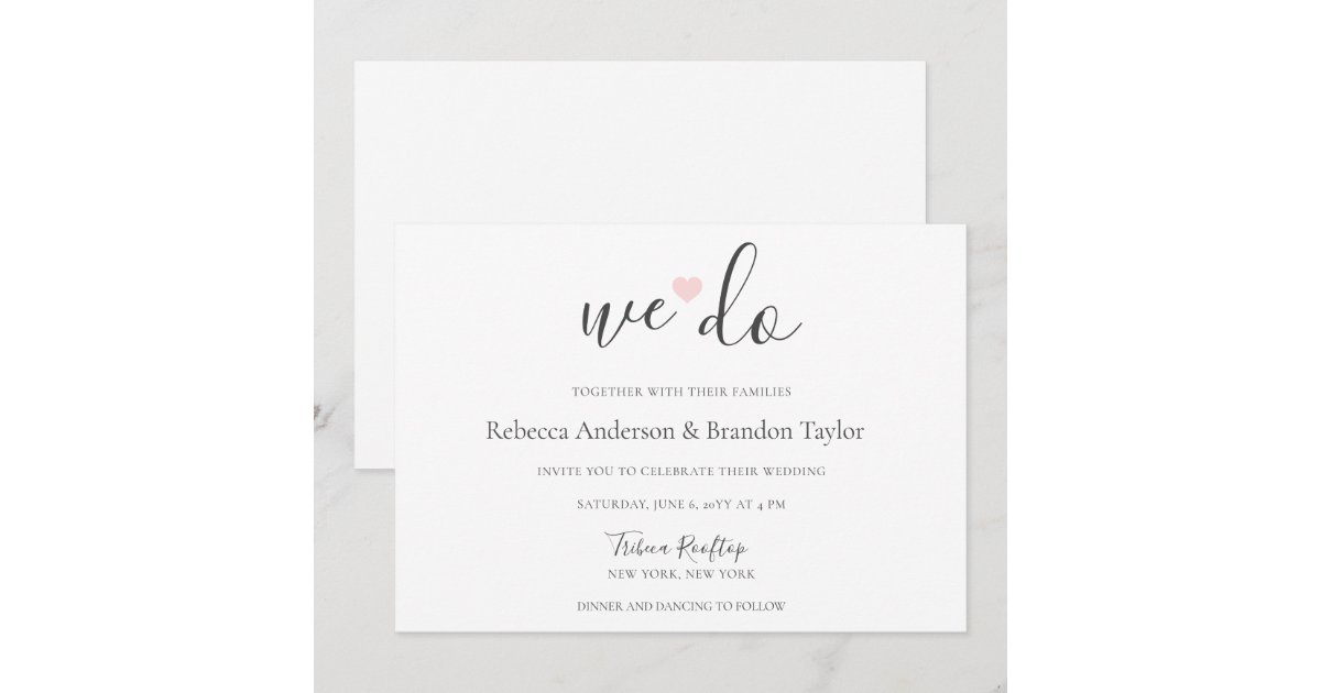 Rebecca Simple Modern We Do & Pink Heart Wedding I Invitation | Zazzle