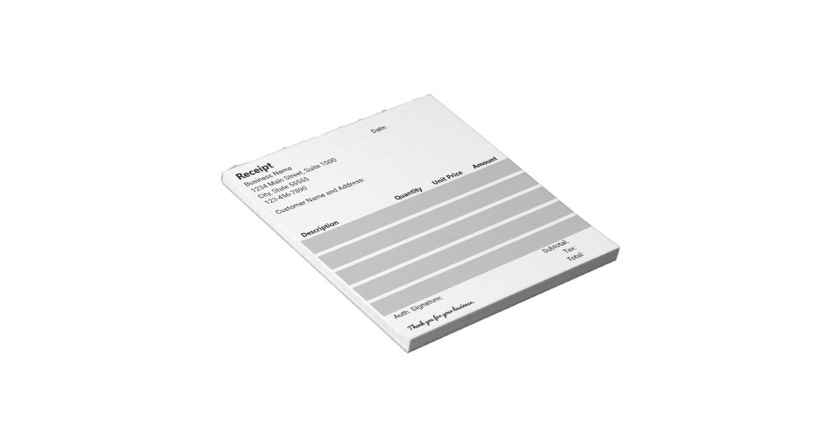 Receipt Black White Light Gray Business Template Notepad | Zazzle