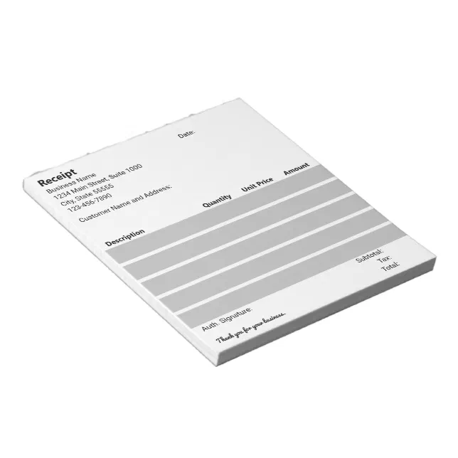 Receipt Black White Light Gray Business Template Notepad | Zazzle