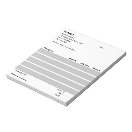 Receipt Black White Light Gray Business Template Notepad | Zazzle