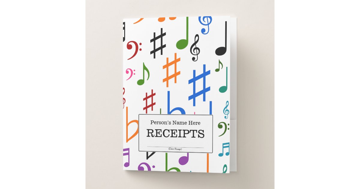 "RECEIPTS" + Many Colorful Music Notes and Symbols Pocket Folder | Zazzle