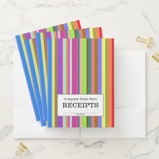 "RECEIPTS" + Stripes of Various Colors Pocket Folder | Zazzle