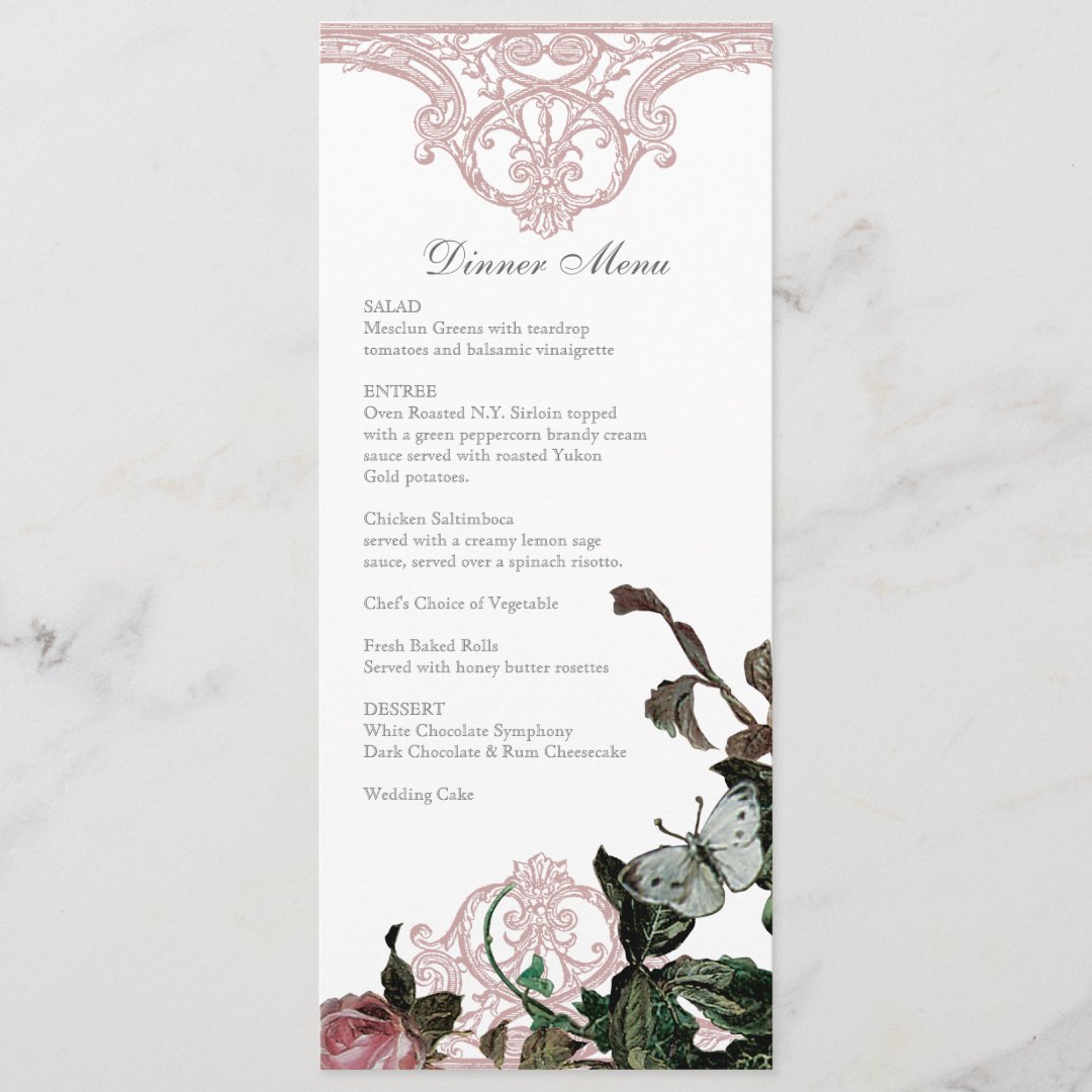 Reception Dinner Menu Formal, Trellis Rose Vintage | Zazzle