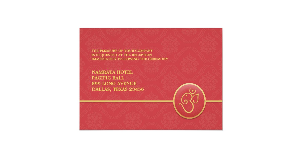 Reception Indian Style Flat Card | Zazzle.com