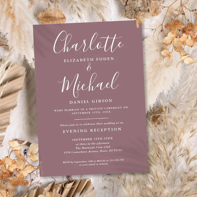 Reception Only Mauve Script Wedding Invitation | Zazzle