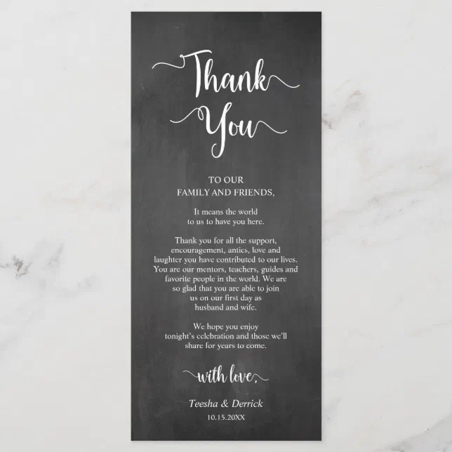 Reception Place Setting Thank You, chalkboard card | Zazzle