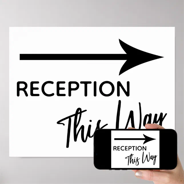Reception This Way Simple Black & White Arrow Sign | Zazzle