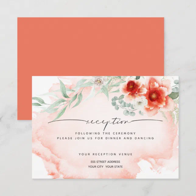Reception | Watercolor Coral Flowers Invitation | Zazzle