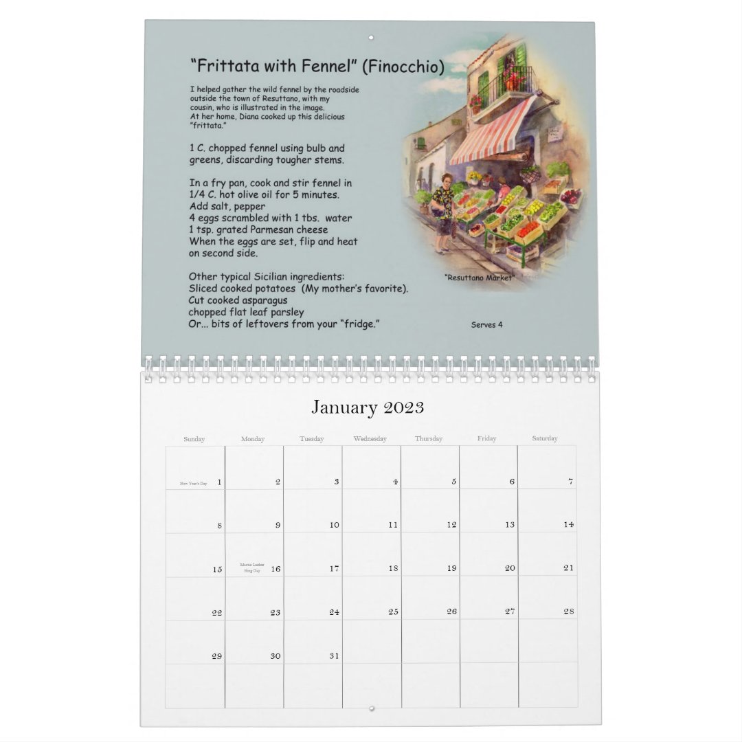 Recipe and Images of Sicily Calendar | Zazzle