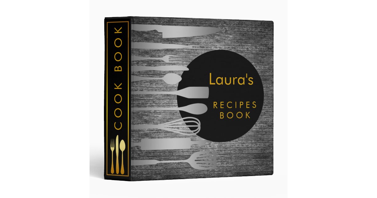 Recipe Book Family Cook Black Gray Wood Binder | Zazzle