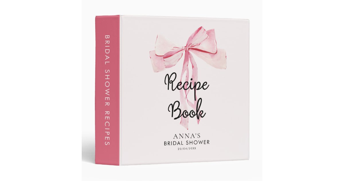 Recipe Book Pink Bow Bridal Shower 3 Ring Binder | Zazzle