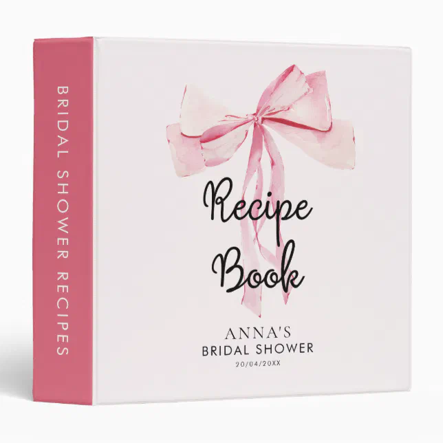 Recipe Book Pink Bow Bridal Shower 3 Ring Binder | Zazzle