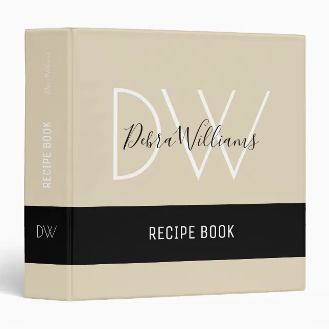 Recipe Book with Custom Monogram beige Binder | Zazzle