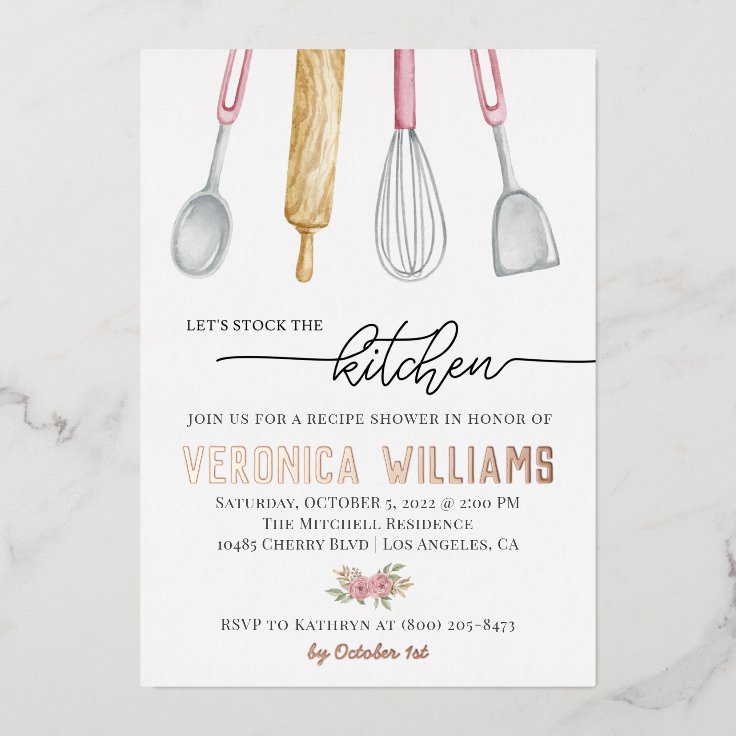 Recipe Bridal Shower Foil Invitation | Zazzle