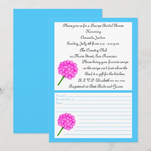 Recipe Bridal Shower Invitation - Blue Recipe Card | Zazzle
