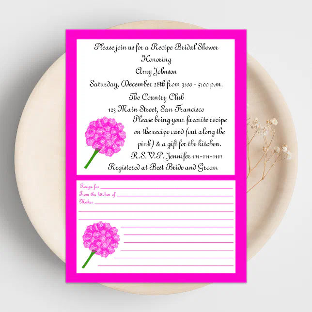 Recipe Bridal Shower Invitation - Pink Recipe Card | Zazzle