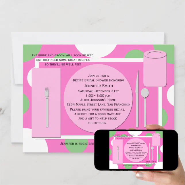 Recipe Bridal Shower Invitation -- Pretty in Pink | Zazzle