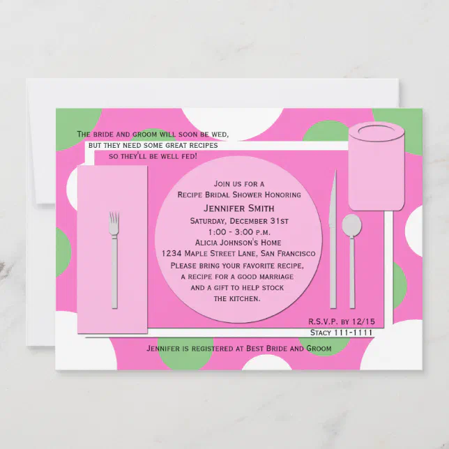 Recipe Bridal Shower Invitation -- Pretty in Pink | Zazzle