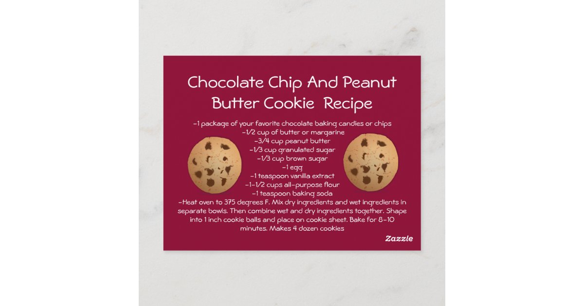 Recipe card Chocolate Chip Peanut Butter Cookie | Zazzle
