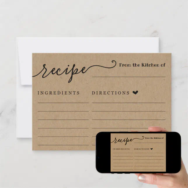 Recipe Card on Rustic Kraft Background | Zazzle