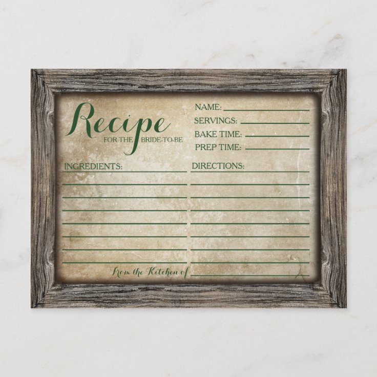 Recipe Card | Rustic Calligraphy Card | Zazzle