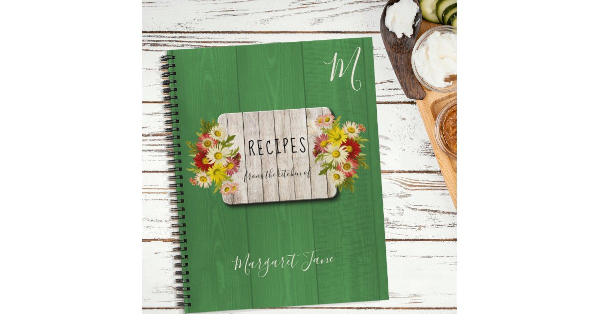 Recipe cookbook chef monogrammed rustic kitchen notebook | Zazzle