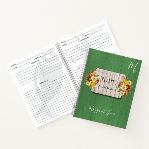 Recipe cookbook chef monogrammed rustic kitchen notebook | Zazzle