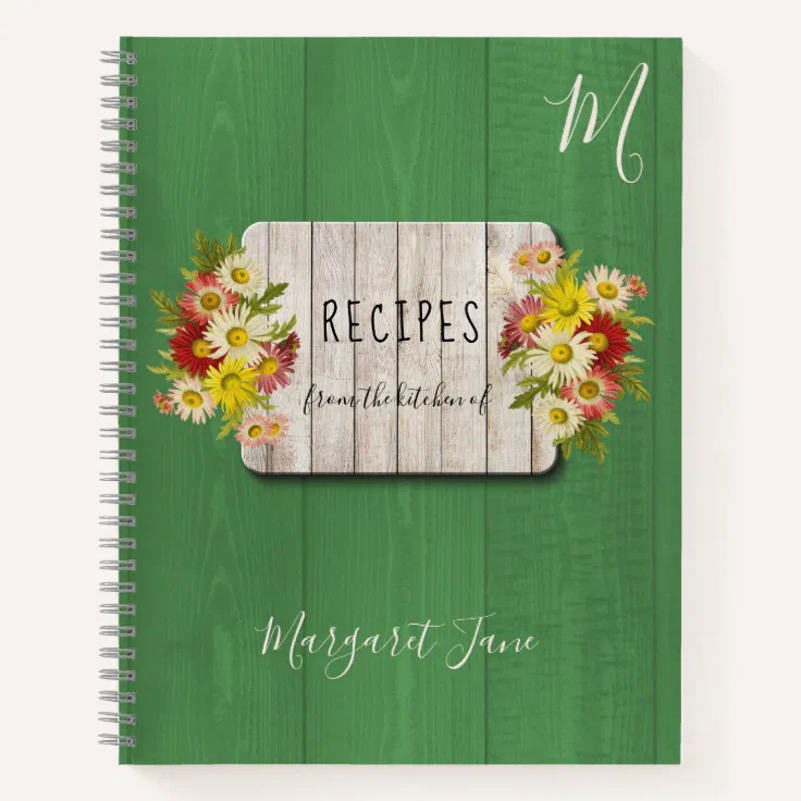 Recipe cookbook chef monogrammed rustic kitchen notebook | Zazzle