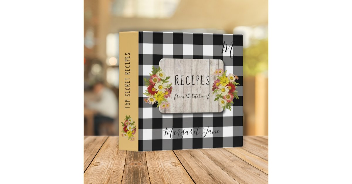 Recipe cookbook country kitchen family monogrammed 3 ring binder | Zazzle