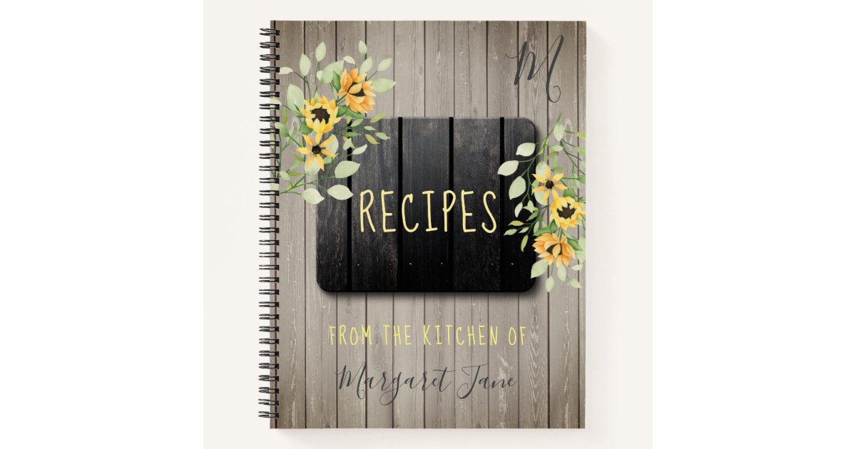 Recipe cookbook monogrammed chef rustic kitchen notebook | Zazzle.com