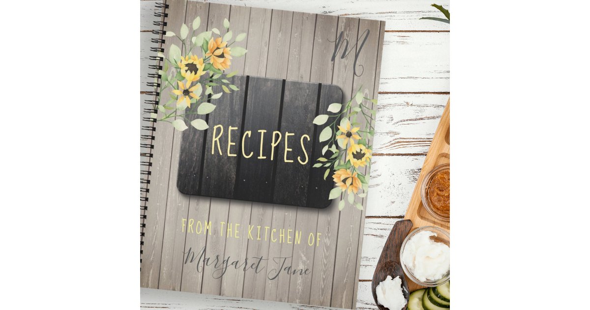 Recipe cookbook monogrammed chef rustic kitchen notebook | Zazzle