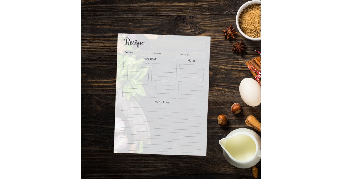 Recipe cookbook page insert | Zazzle