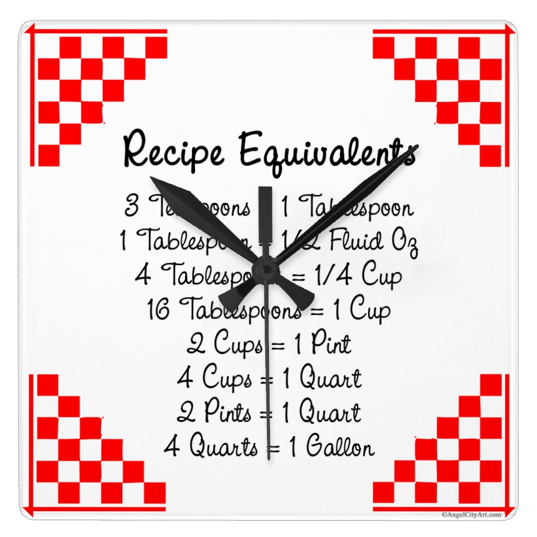 Recipe Equivalents Red White Kitchen Clock | Zazzle